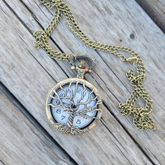 Jewelry | Antique Brass Tree Of Life Pocket Watch Necklace Locket ...